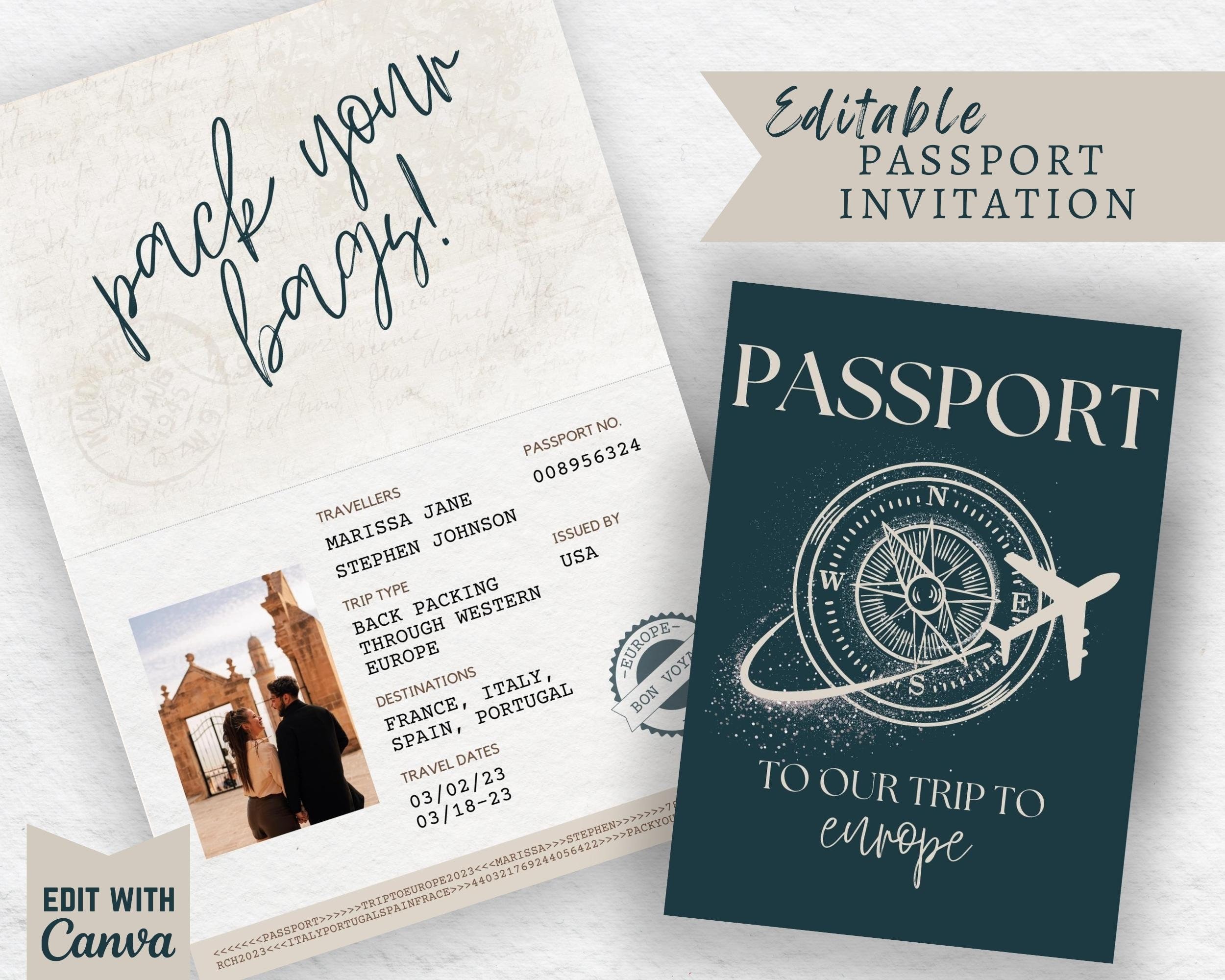 Editable Passport Invitation Template | Custom Passport Template ...