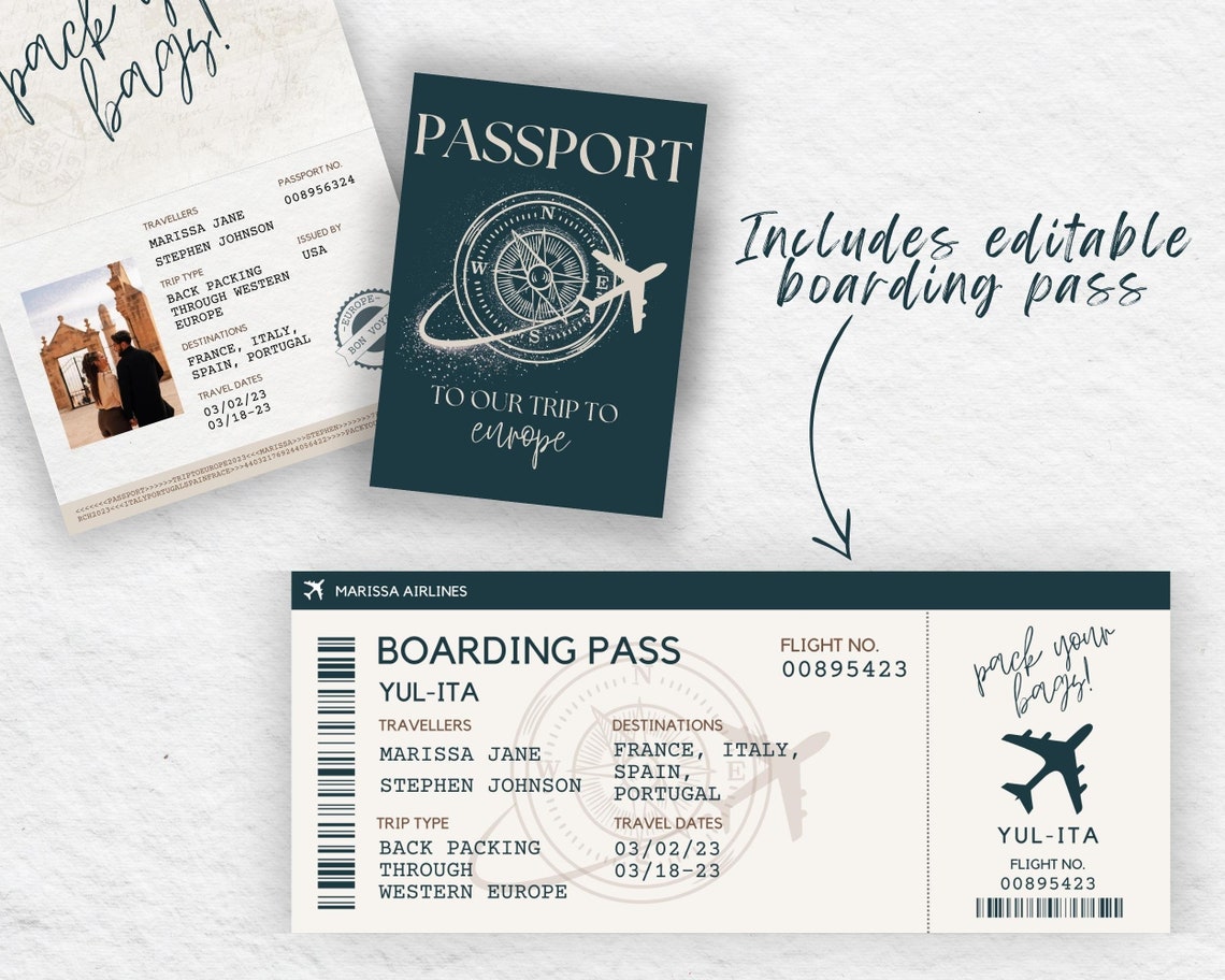 Editable Passport Invitation Template Custom Passport Template Wedding ...