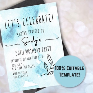 Editable Blue Party Invitation Printable | Blue Party Invite Printable ...
