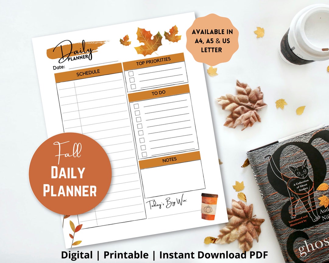 Fall Themed Daily Planner Pages | Undated US Letter, A4, A5 Planner ...