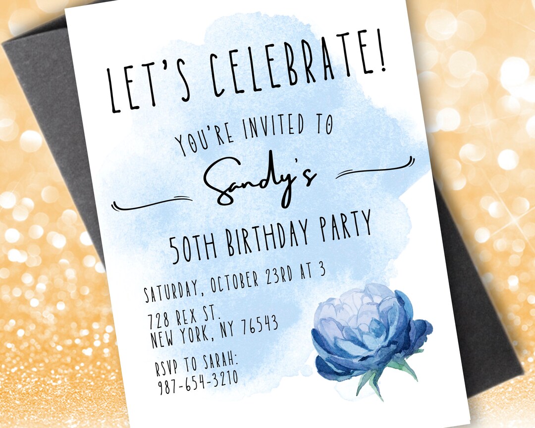 Editable Blue Party Invitation Printable | Blue Party Invite Printable ...