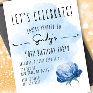 Editable Blue Party Invitation Printable | Blue Party Invite Printable ...