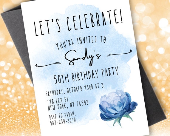 Editable Blue Party Invitation Printable Blue Party Invite - Etsy Canada