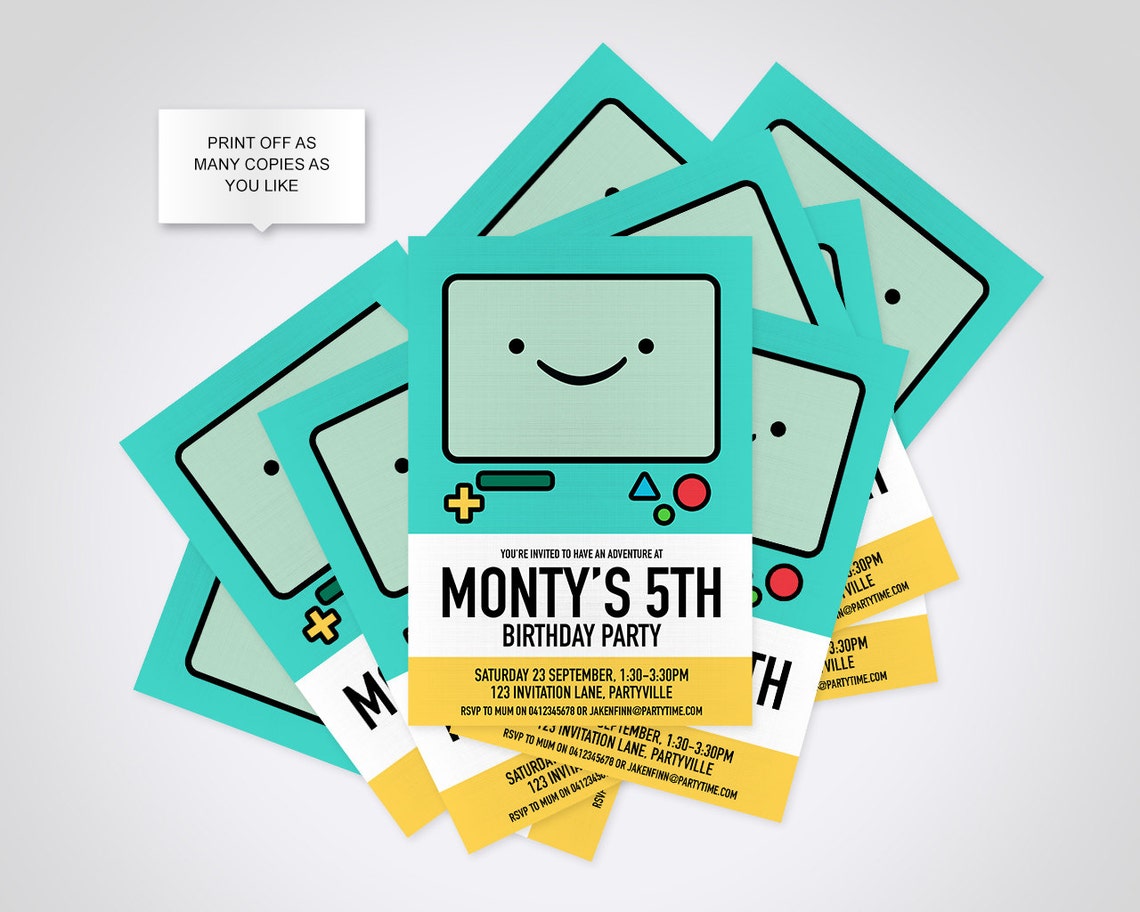 Adventure Time, Beemo Printable Party Invite - Edit and Print as Many ...