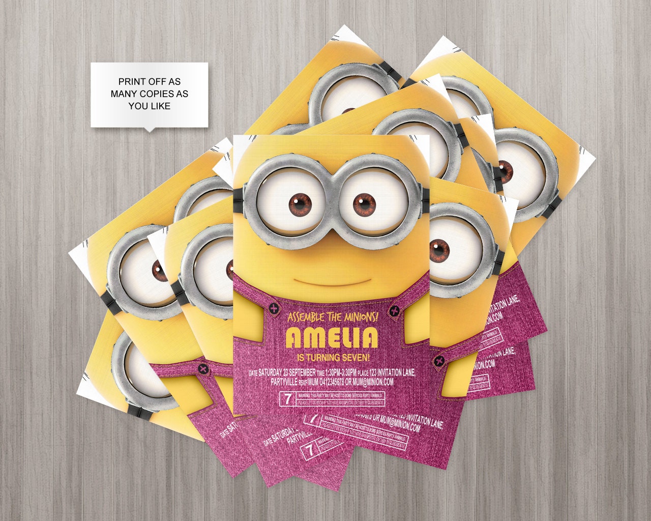 Minion Party Invite PINK - Edit and Print as Many Copies as You Like ...