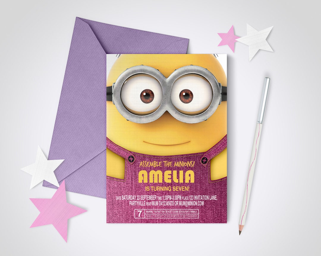 Minion Party Invite PINK - Edit and Print as Many Copies as You Like ...