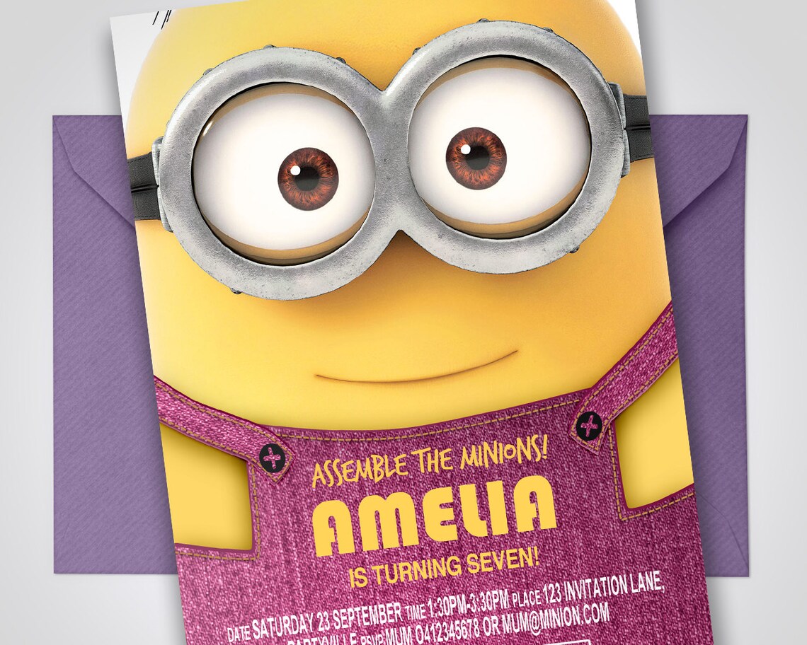 Minion Party Invite PINK - Edit and Print as Many Copies as You Like ...