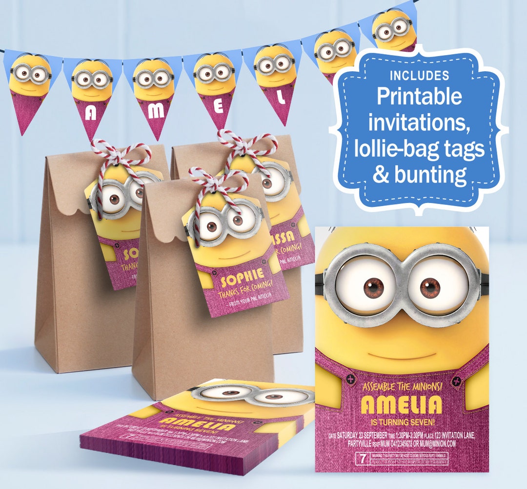 Minion Party Kit PINK - Edit and Print as Many Copies as You Like ...