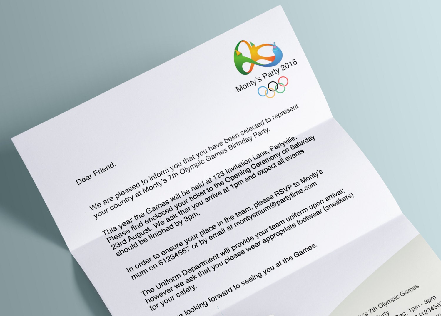 Olympicl Ticket Invitations