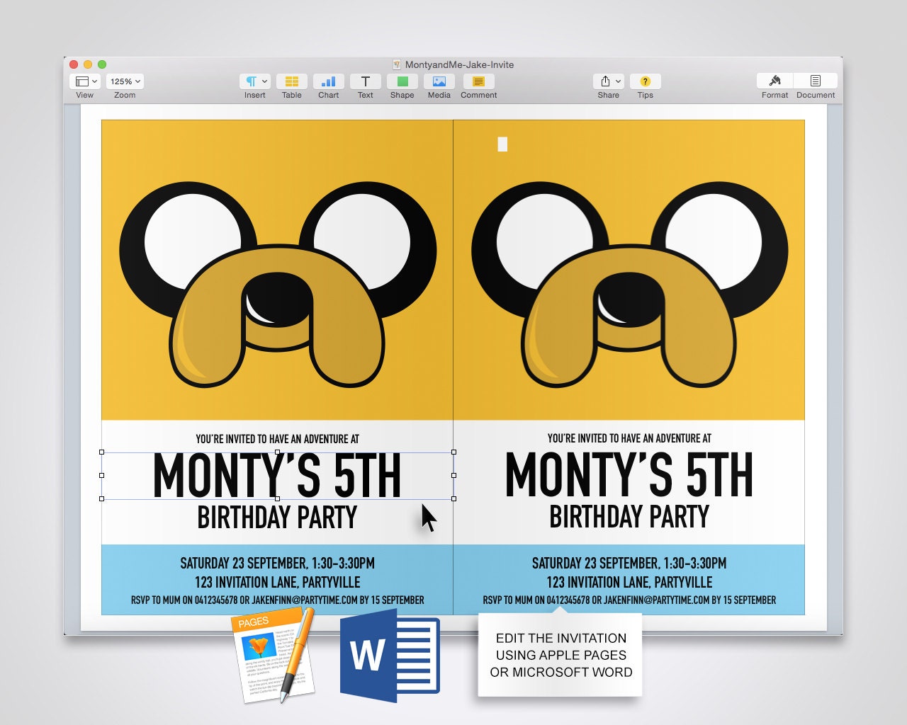 Adventure Time, Jake Printable Party Invite - Edit and Print as Many ...