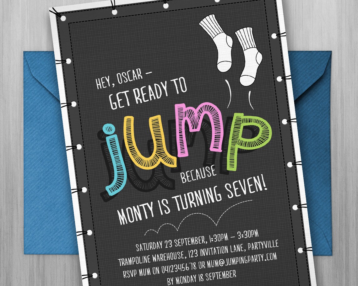 Jump Printable Invitation, Trampoline Party, Bounce Party, Flip Out ...