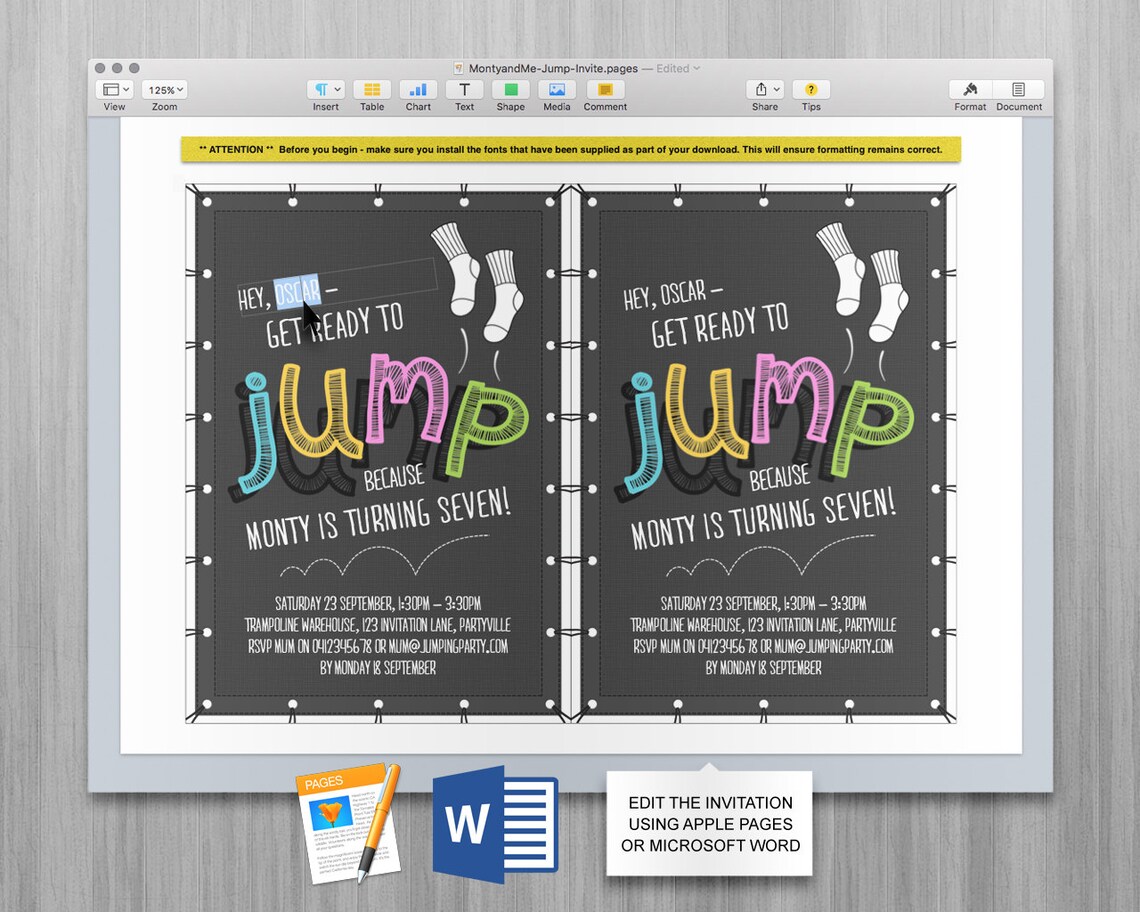 Jump Printable Invitation, Trampoline Party, Bounce Party, Flip Out ...