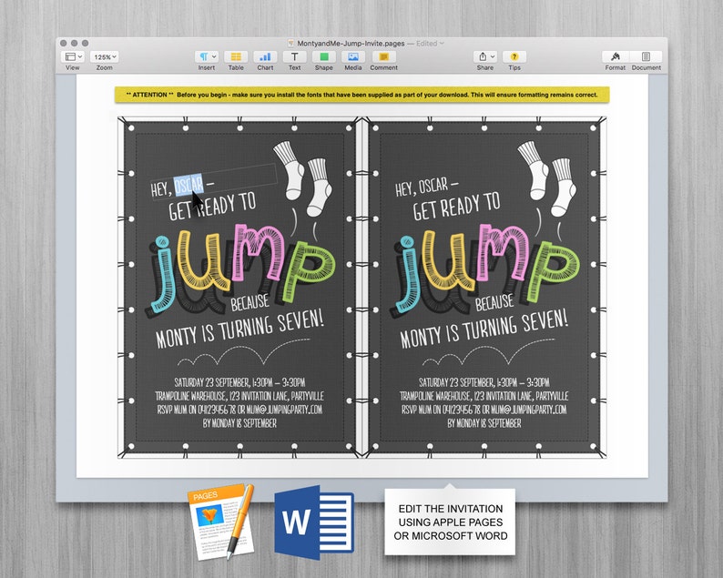 Jump Printable Invitation, Trampoline Party, Bounce Party, Flip Out ...