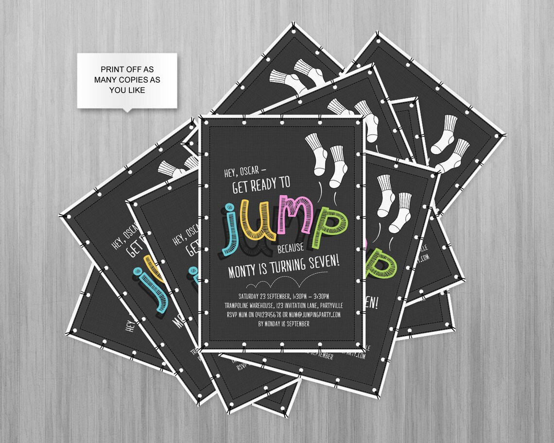 Jump Printable Invitation, Trampoline Party, Bounce Party, Flip Out ...