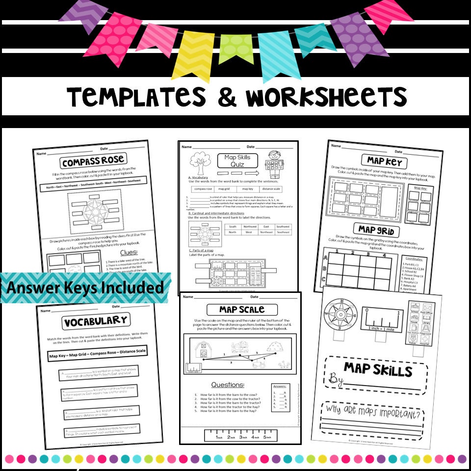 Maps. Map Skills. Compass Rose. Distance Scale. Map Key. Map Grid. - Etsy
