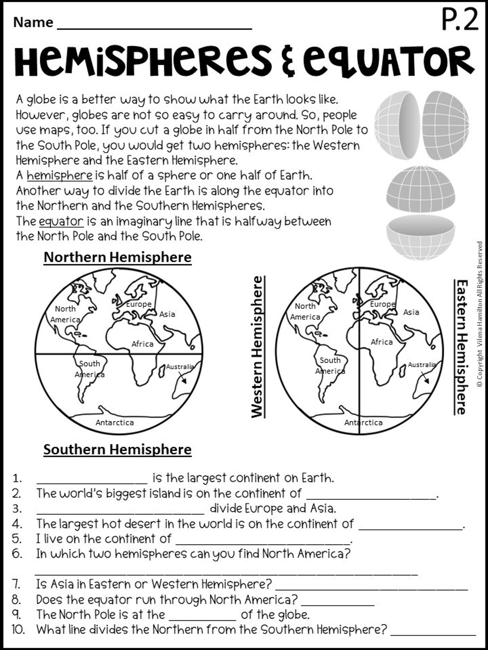 Continents. Hemispheres. Equator. Reading Passage & Foldable - Etsy