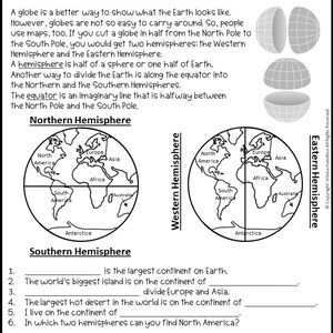 Continents. Hemispheres. Equator. Reading Passage & Foldable - Etsy