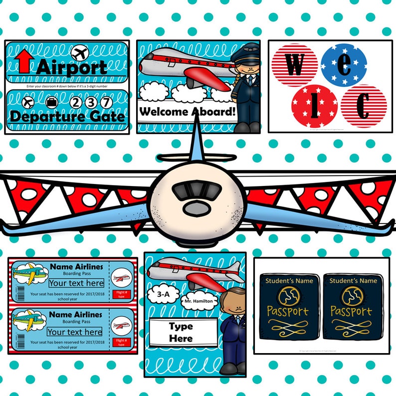 Travel Plane Classroom Decor Pack editable - Etsy