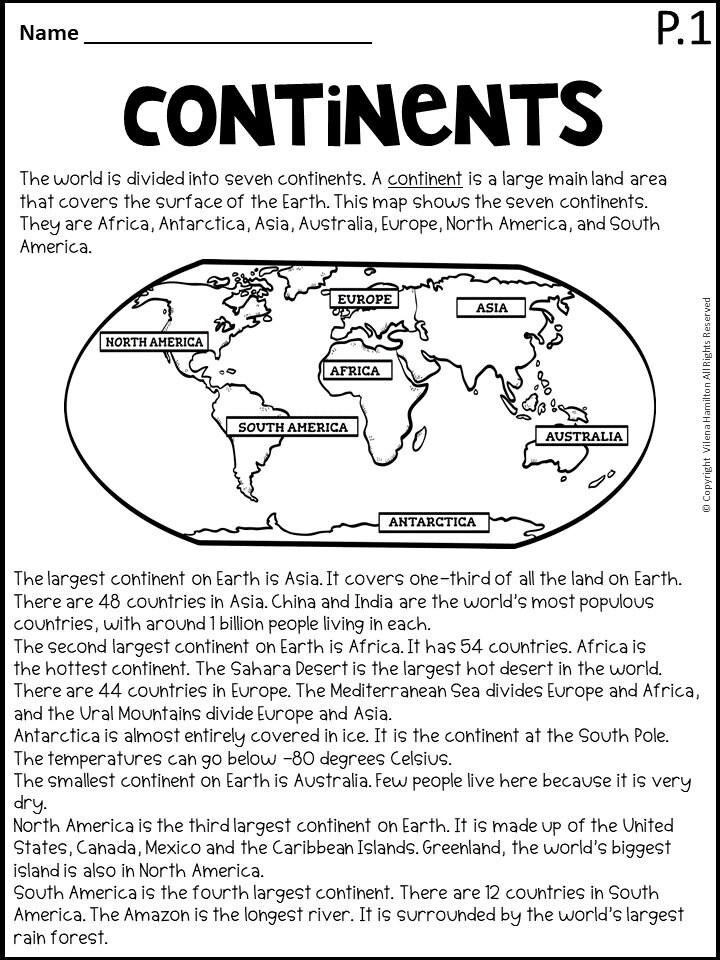 Continents. Hemispheres. Equator. Reading Passage & Foldable - Etsy