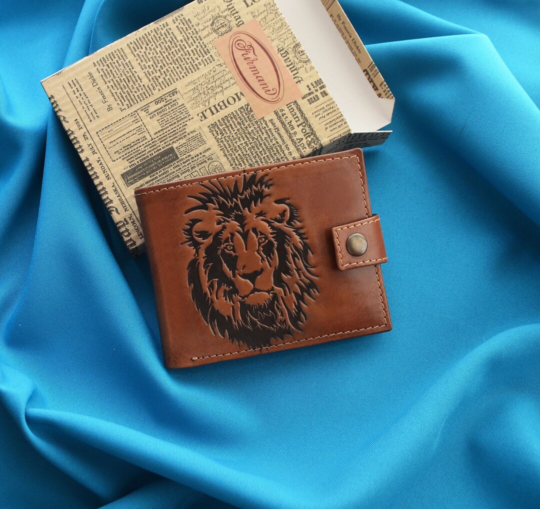 Lion Mens Leather Wallet Front Pocket Wallet for Men Business Card ...