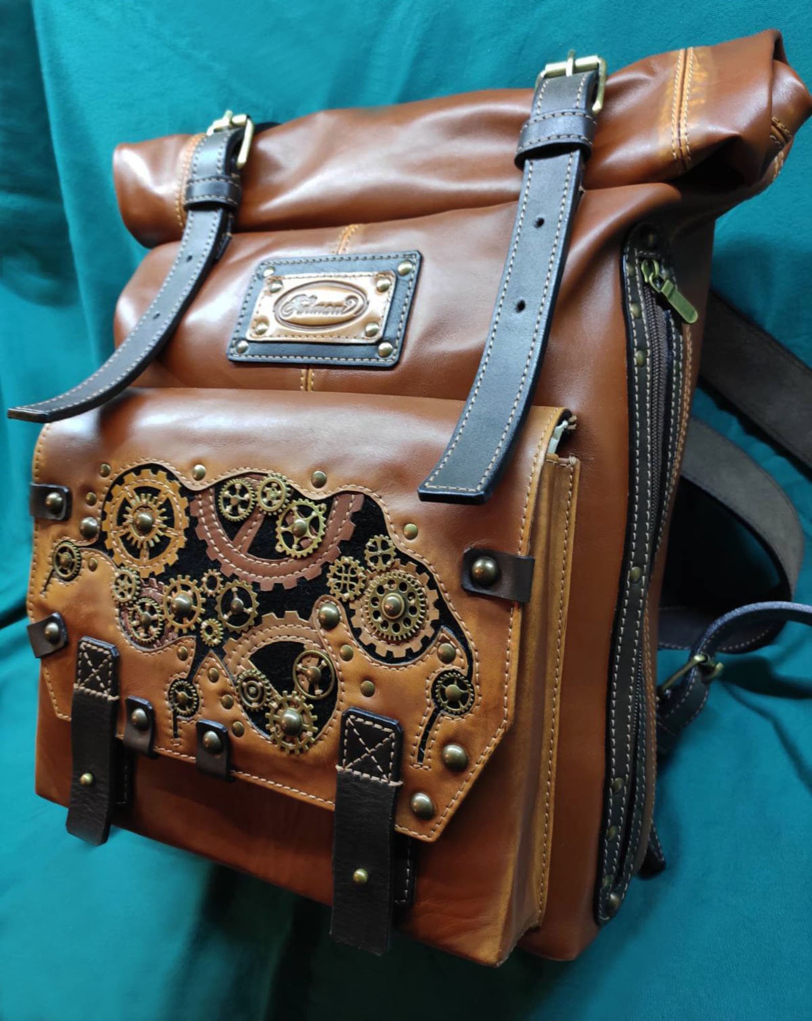 Steampunk backpack Men leather backpack Convertible backpack | Etsy