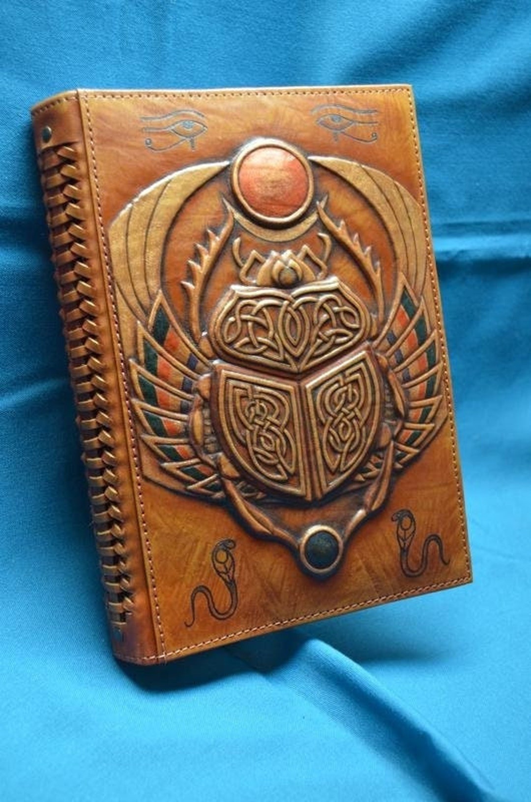 Egyptian Leather Notebook Journal Scarab Amulet Refillable - Etsy