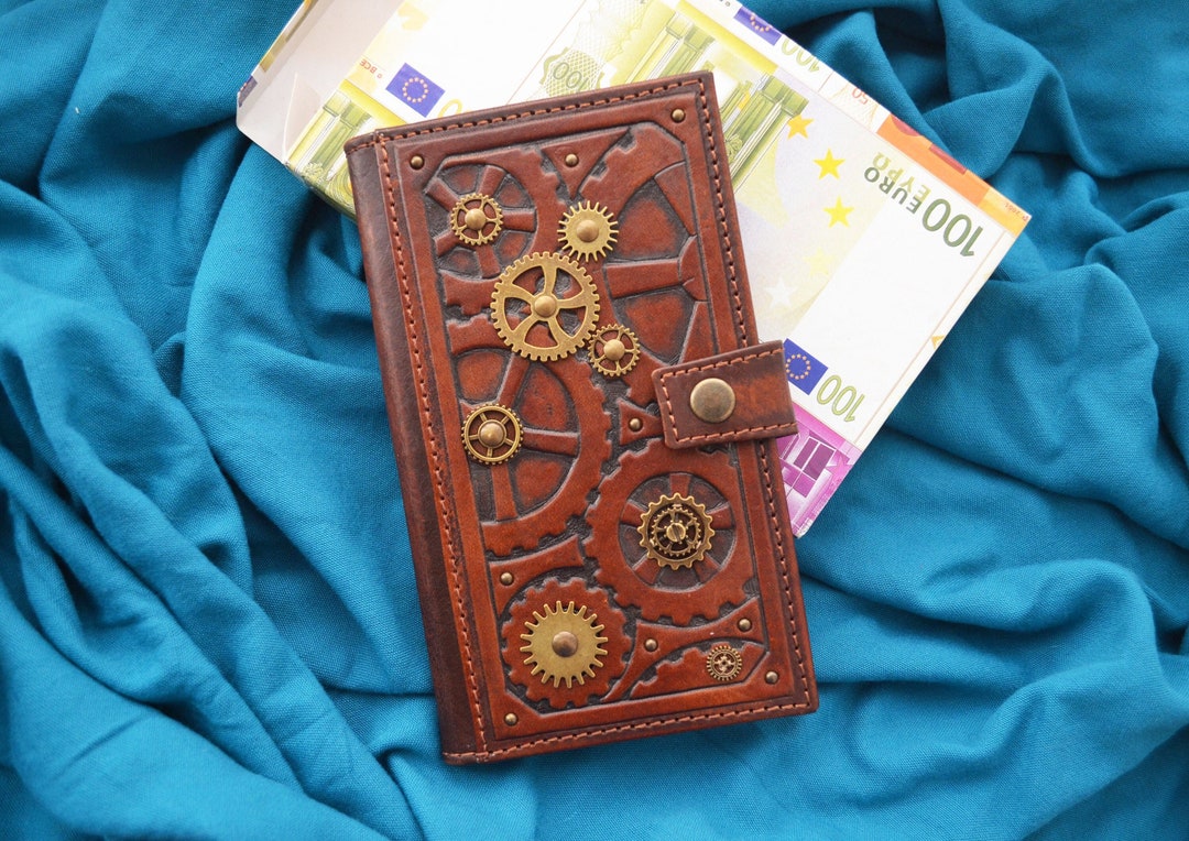 Steampunk Mens Leather Slim Wallet Business Card Holder Wallet Men Cute ...