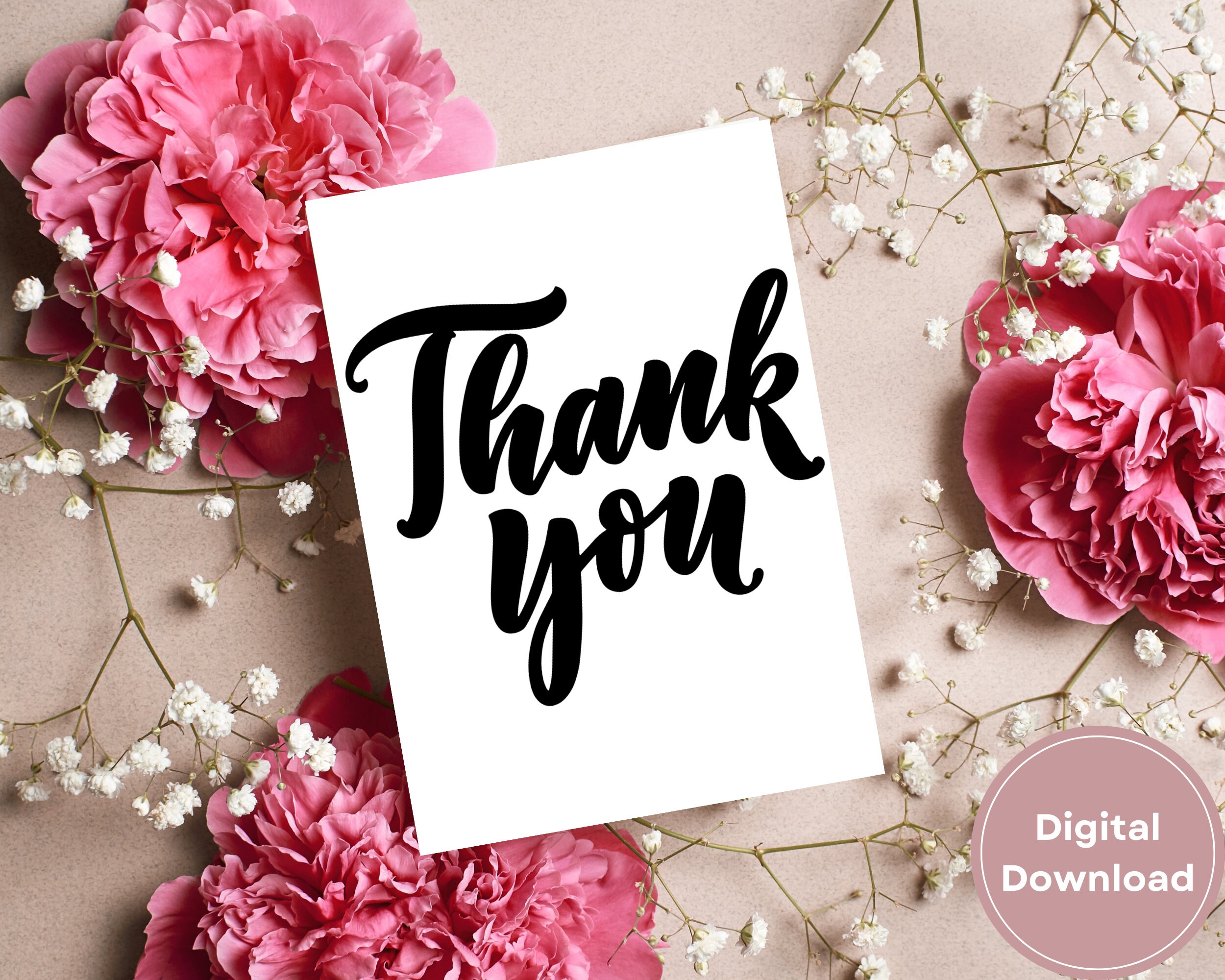 Printable 5x7 Thank You Card | Simple Black Script Design | Instant ...