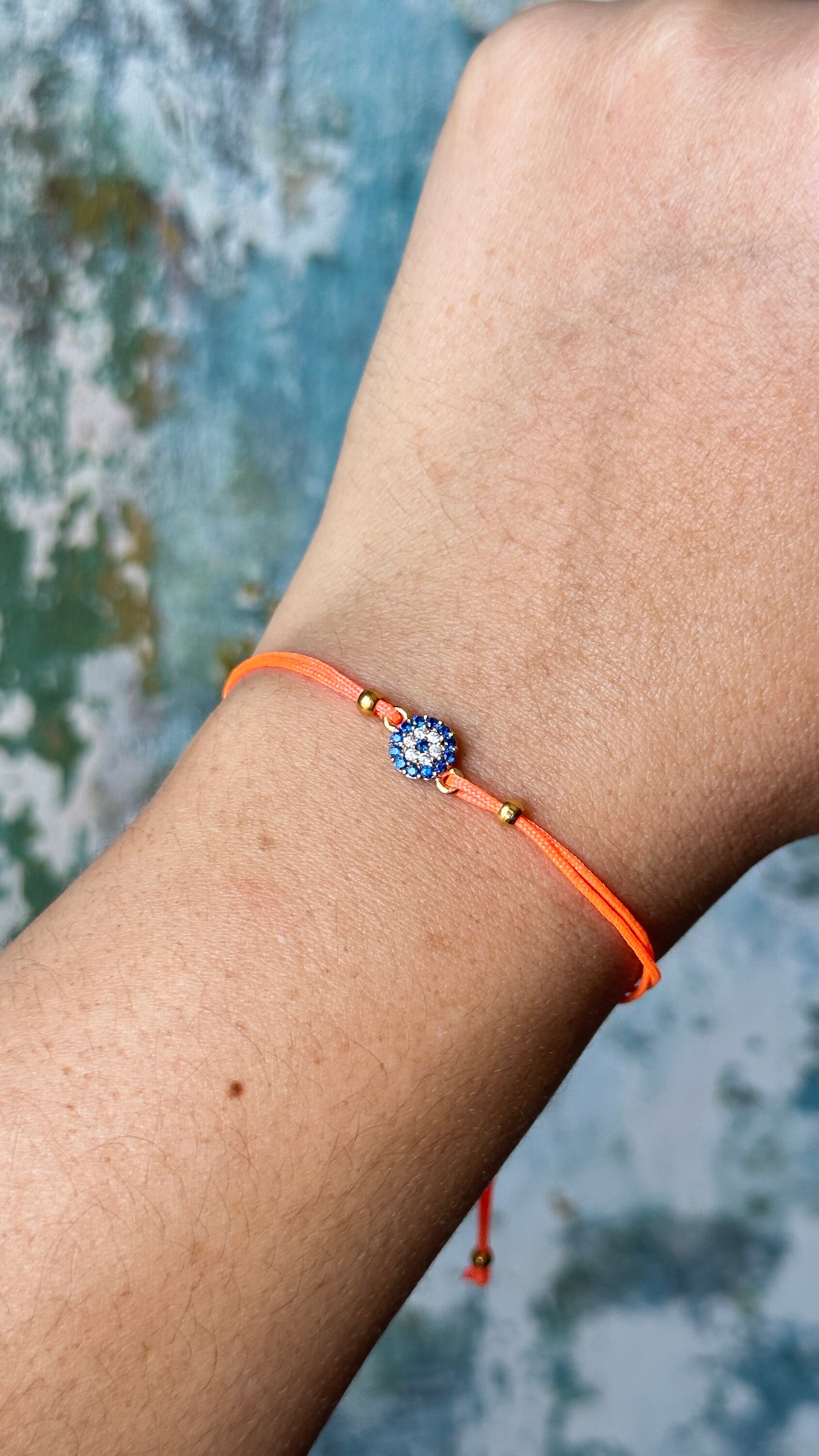 Orange Neon String Bracelet With Evil Eye - Etsy