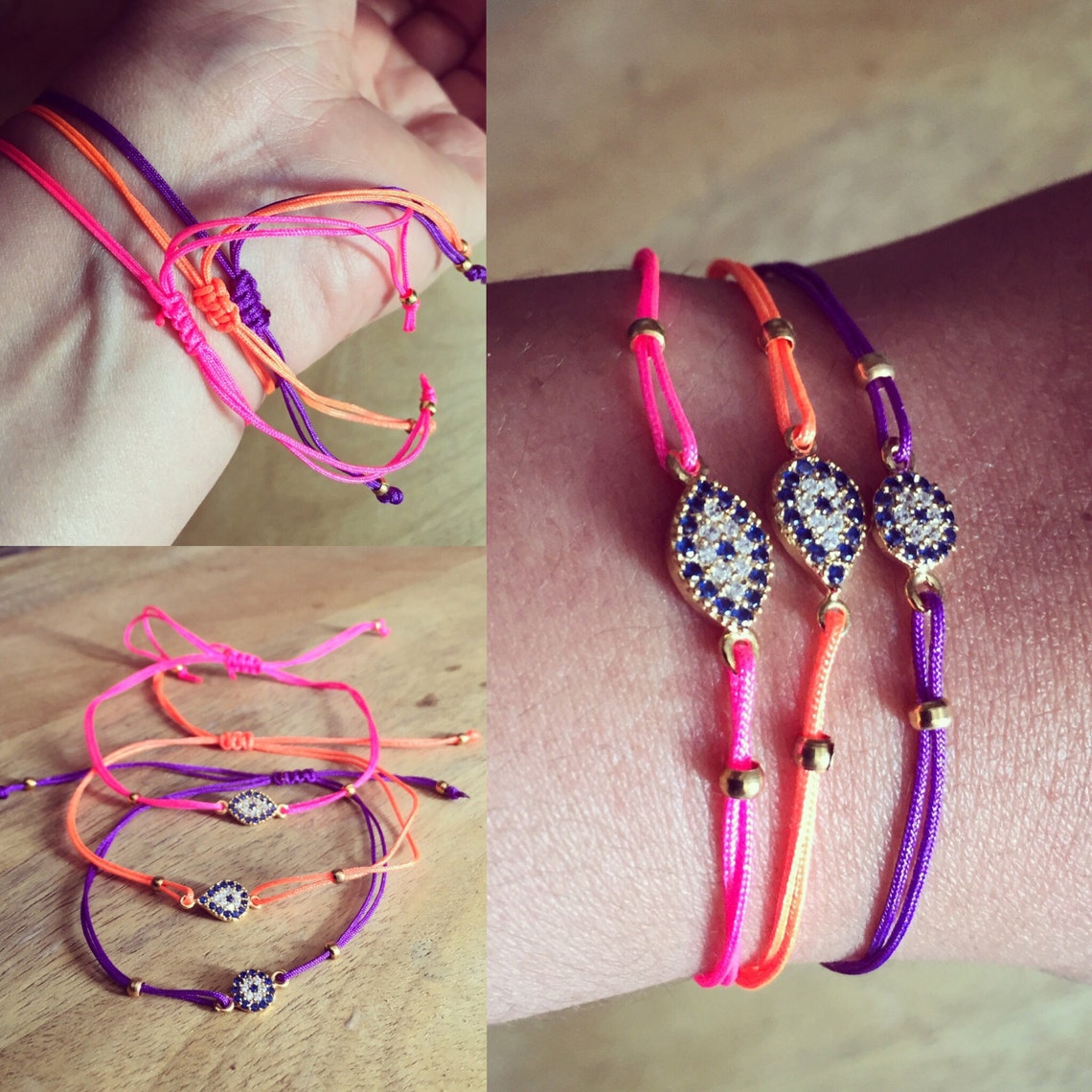 Orange Neon String Bracelet With Evil Eye - Etsy