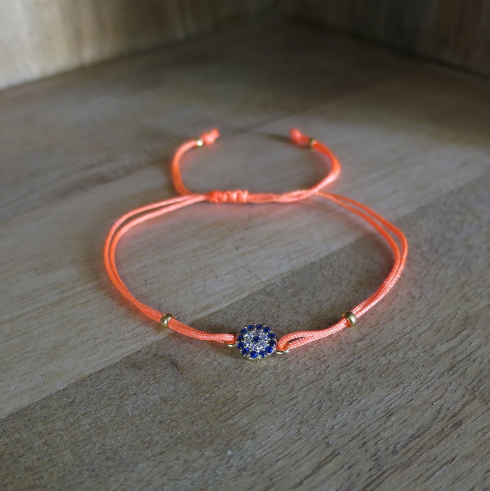 Orange Neon String Bracelet With Evil Eye - Etsy