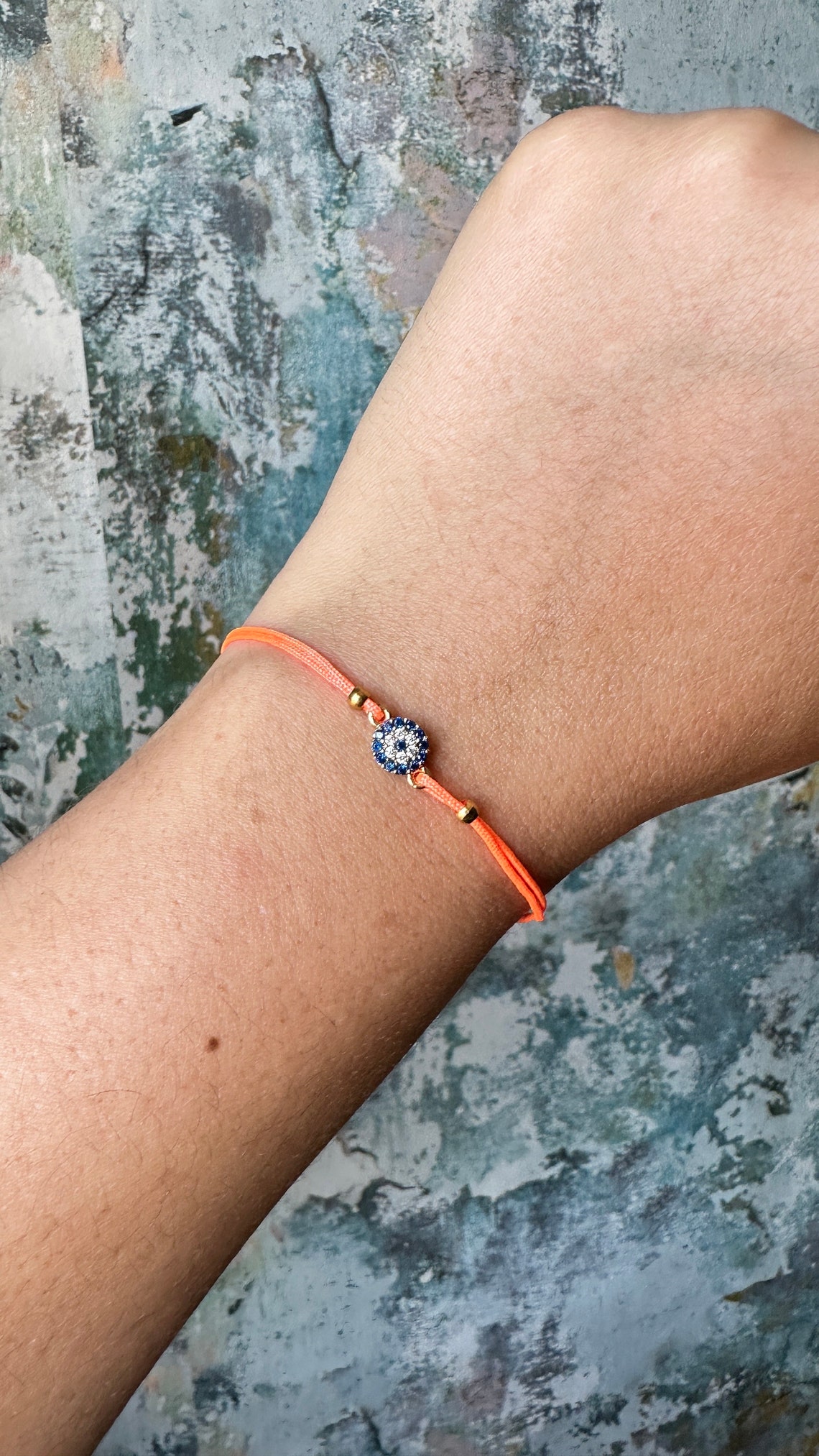 Orange Neon String Bracelet With Evil Eye - Etsy