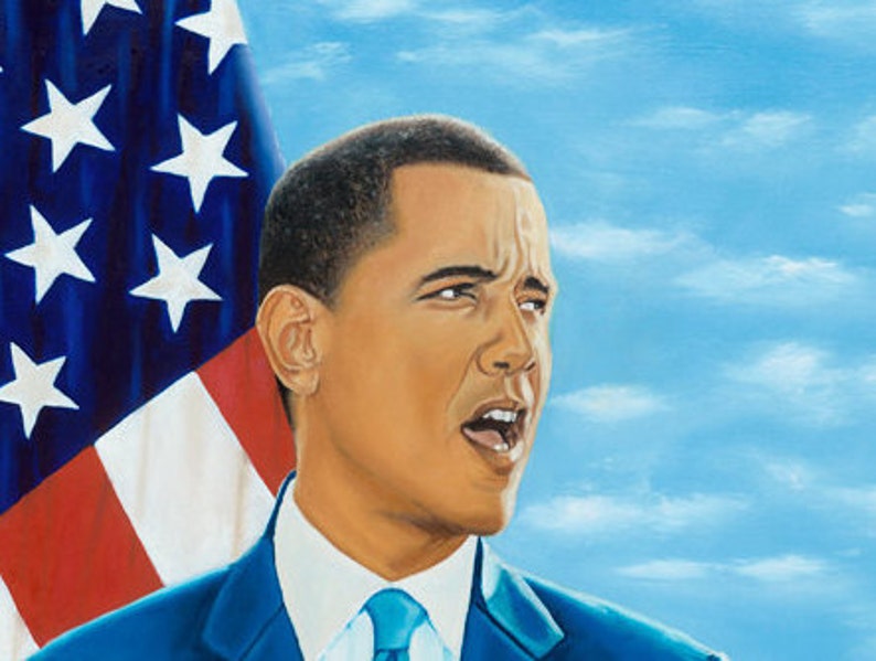 African American Art Print Portrait President Barack Obama Lecture ...