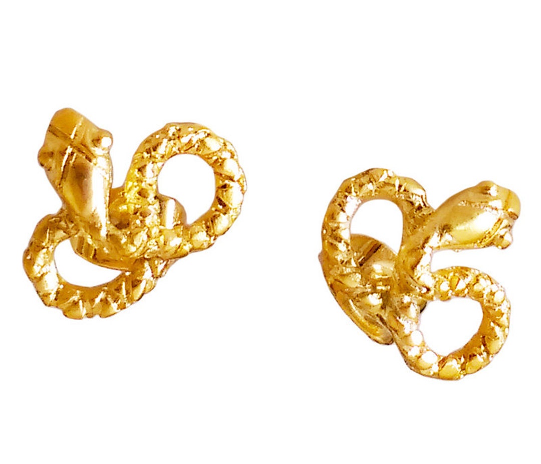 Snake Stud Earrings, 14k Solid Gold Small Serpent Earrings, Snake ...