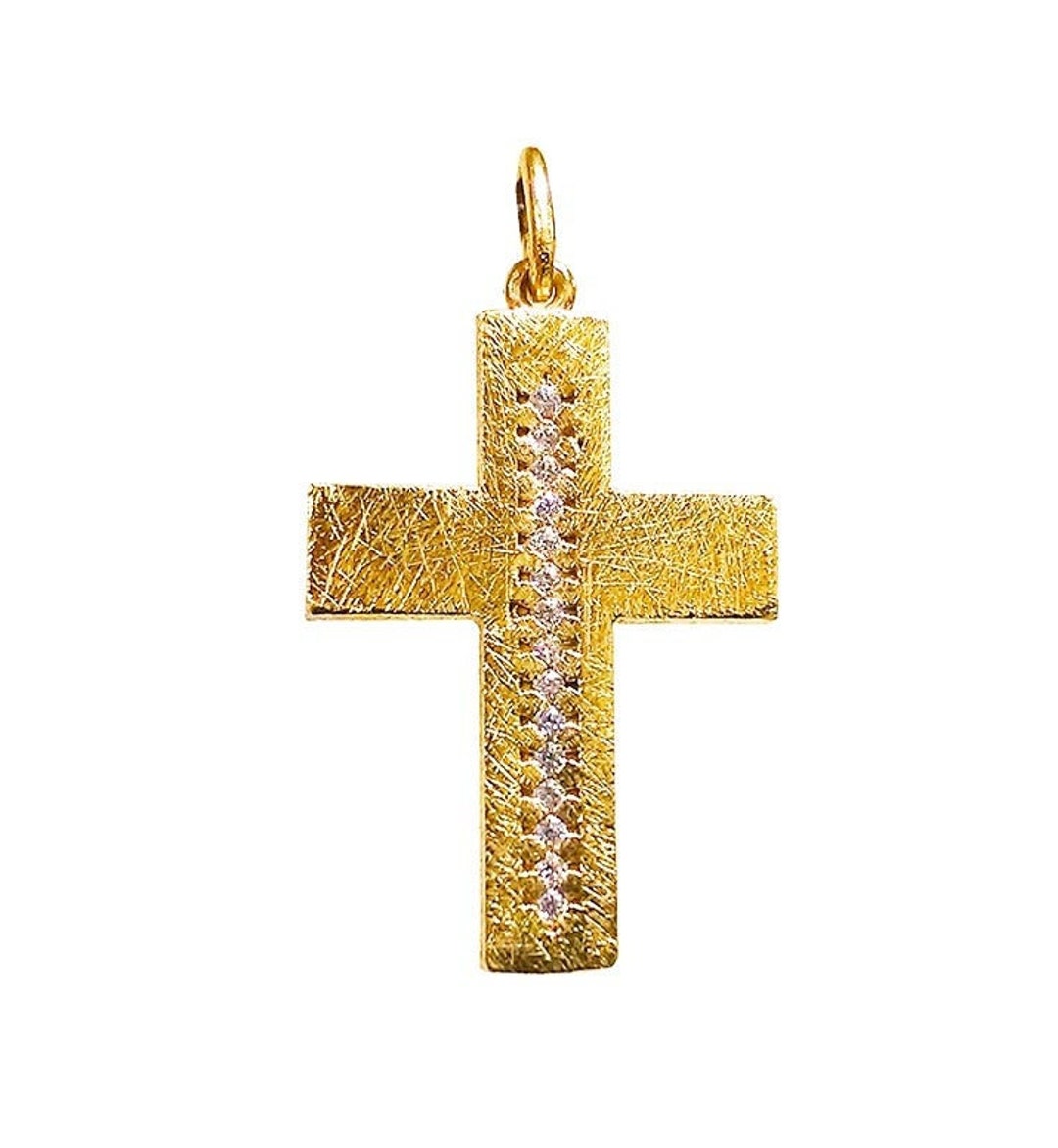 Elegant 18K Gold Orthodox Cross Necklace With Natural Diamond, Handmade ...
