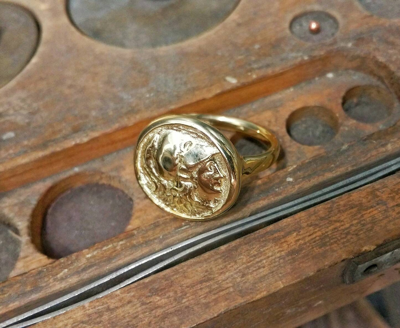 Ancient Greek Coin Ring 18k Solid Gold Intaglio Goddess - Etsy