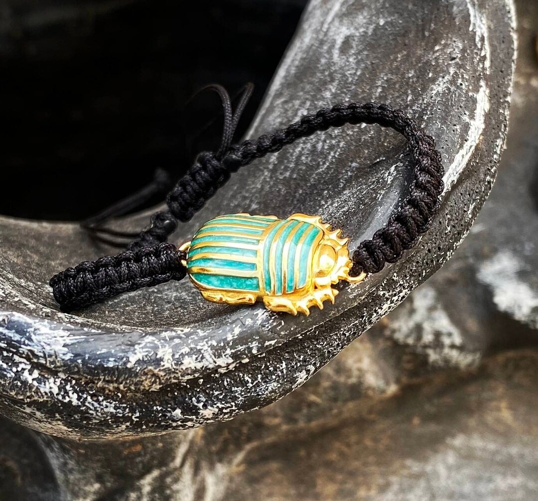 Macrame Scarab Bracelet, Sterling Silver Handmade Beetle Bracelet in ...