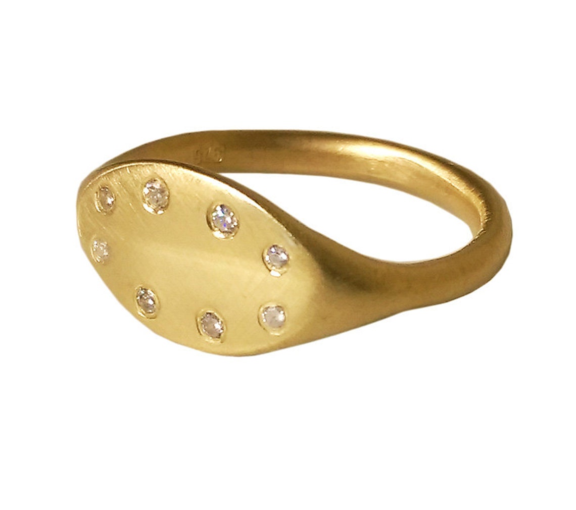 18K Solid Gold Oval Chevalier Diamond Ring Matte Pinky Ring - Etsy