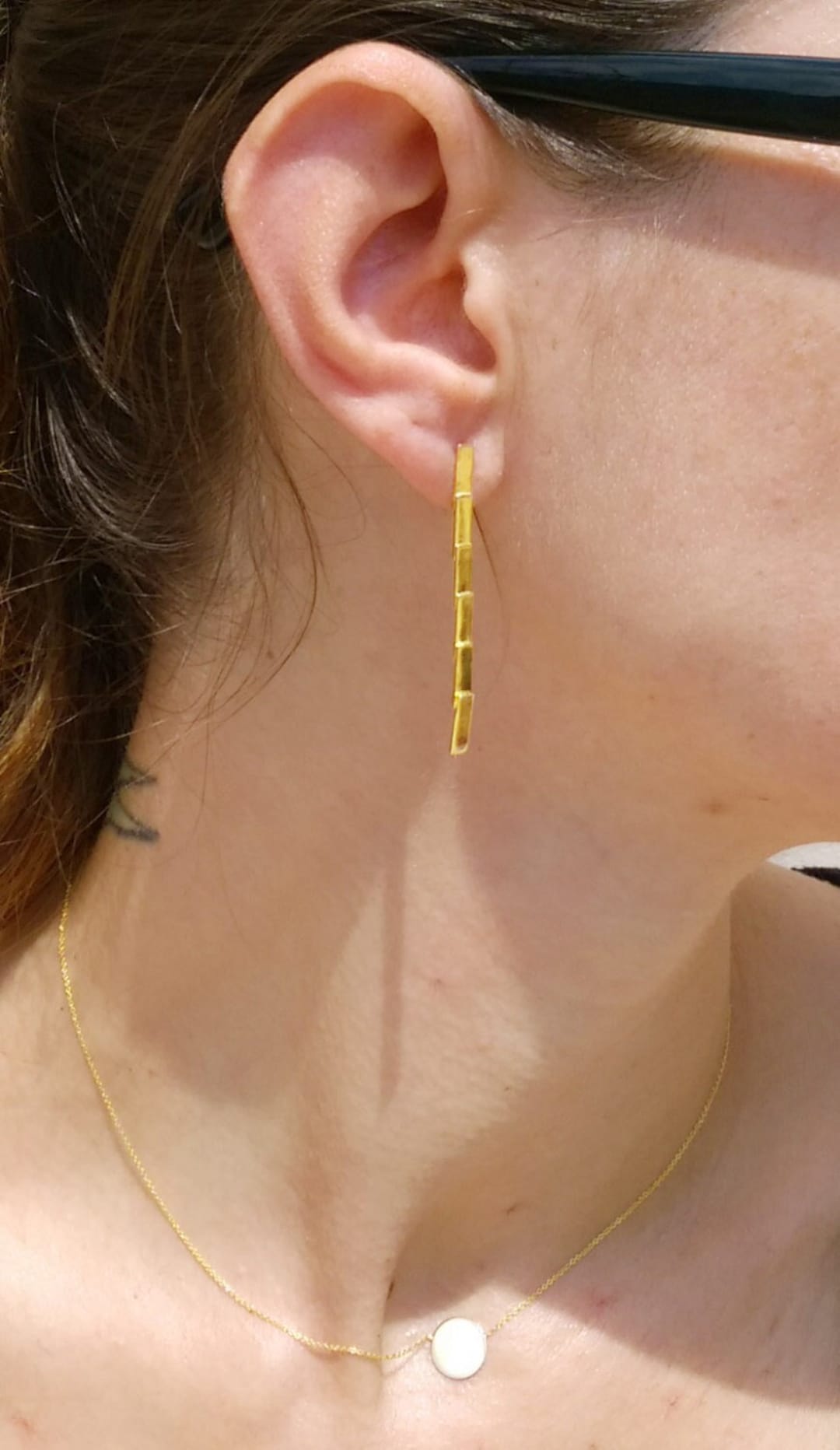 Six Bar Drop Earrings, 18K Solid Gold Minimalist Earrings, Long Dangle ...