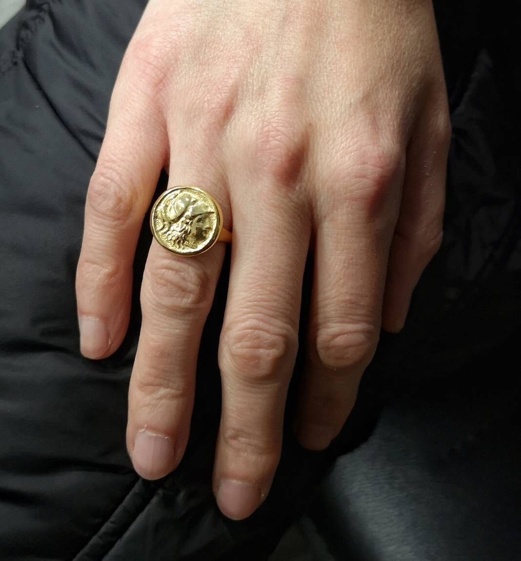 Ancient Greek Coin Ring 18k Solid Gold Intaglio Goddess - Etsy