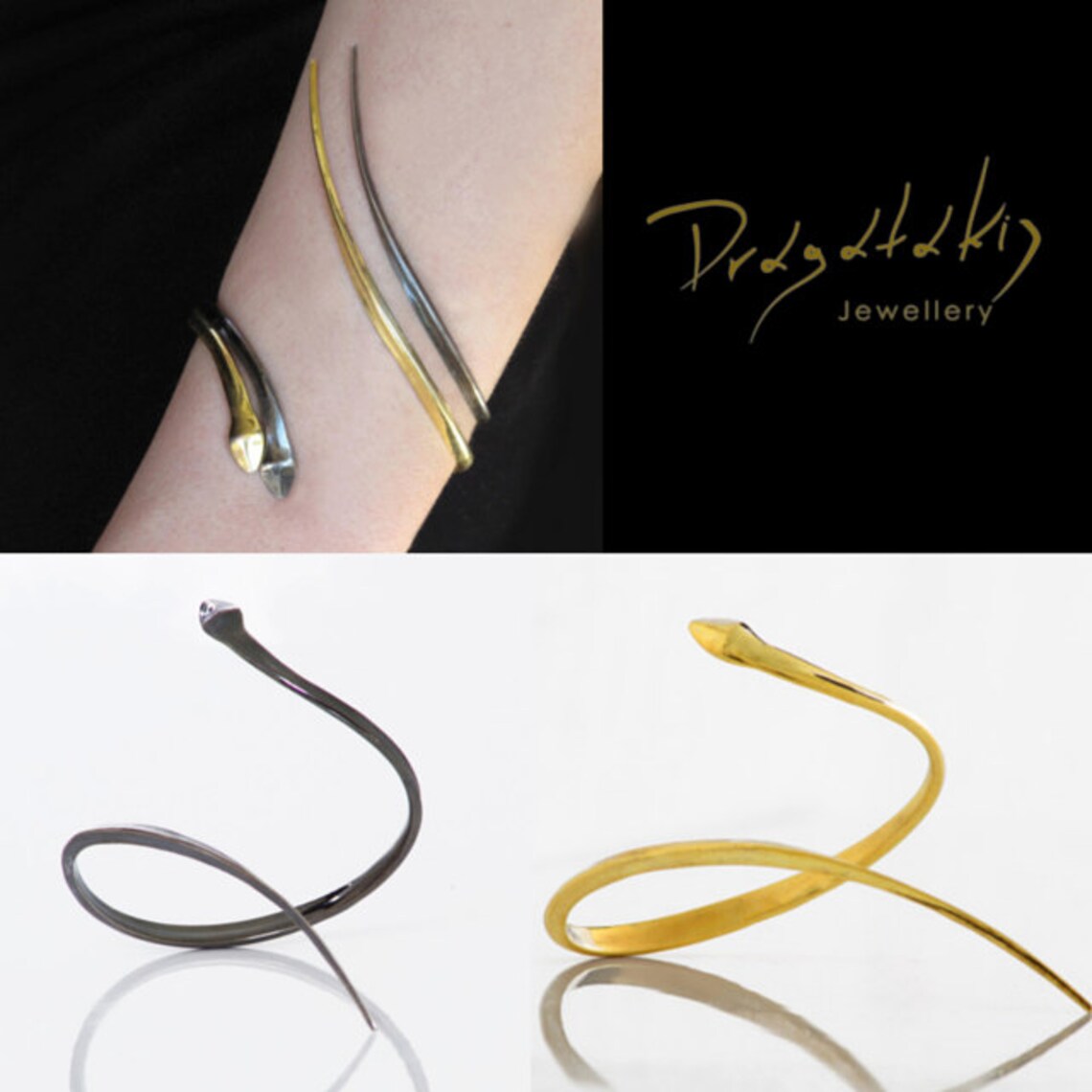 Snake Bracelet in Sterling Silver Gold Plated Armlet Cuff - Etsy