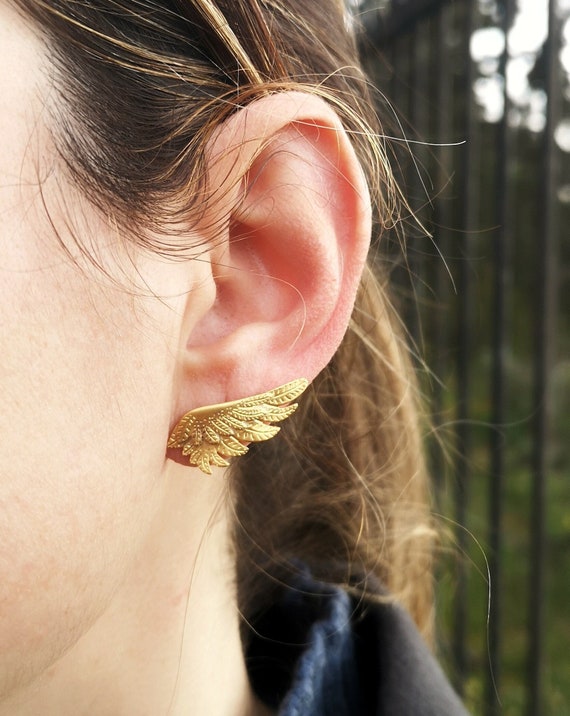 14K Solid Gold Wing Earring Inspired by Ancient Greek God Hermes Wings Handmade Greek Jewelry Statement Earrings Single or Pair Available Etsy