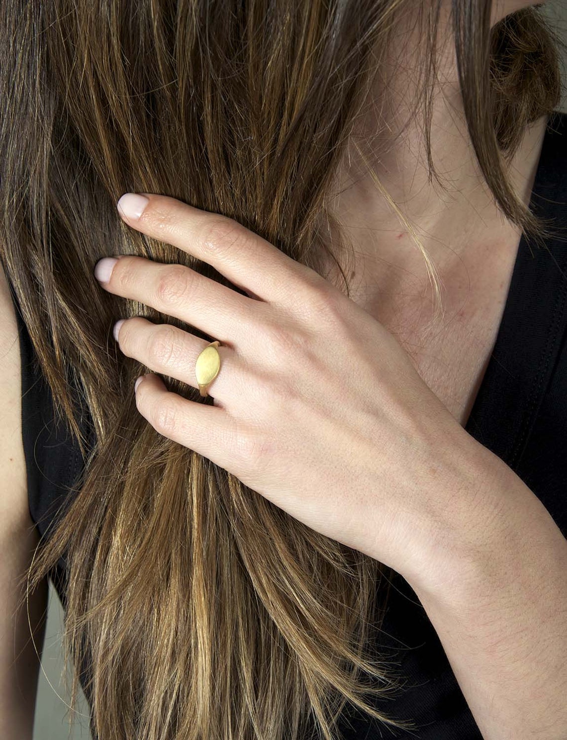 18K Solid Gold Oval Chevalier Diamond Ring Matte Pinky Ring - Etsy