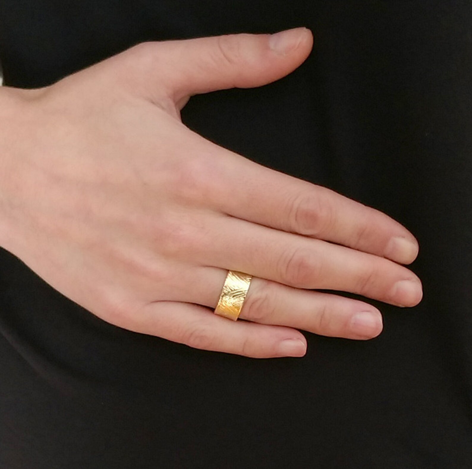 Wide Band Gold Plated Sterling Silver Geometric Design Ring | Etsy