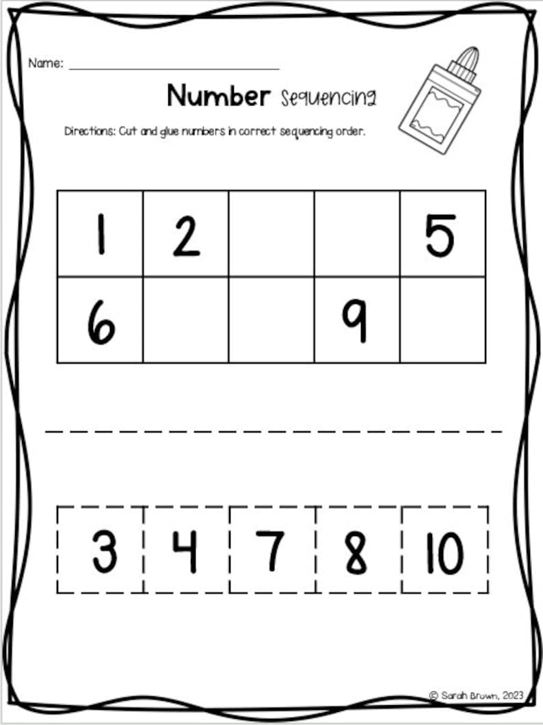 Number Sequencing - Cut & Paste Printable, Counting, Fine Motor Skills ...