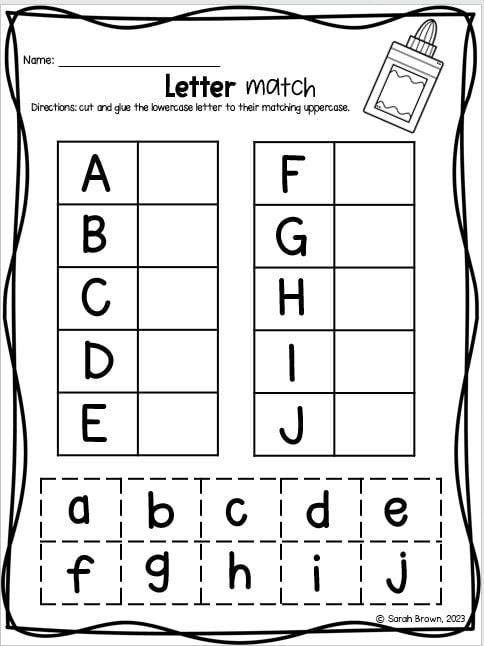 Alphabet Letter Matching Cut & Paste, Uppercase to Lowercase, Pre-k, Kindergarten, Fine Motor ...