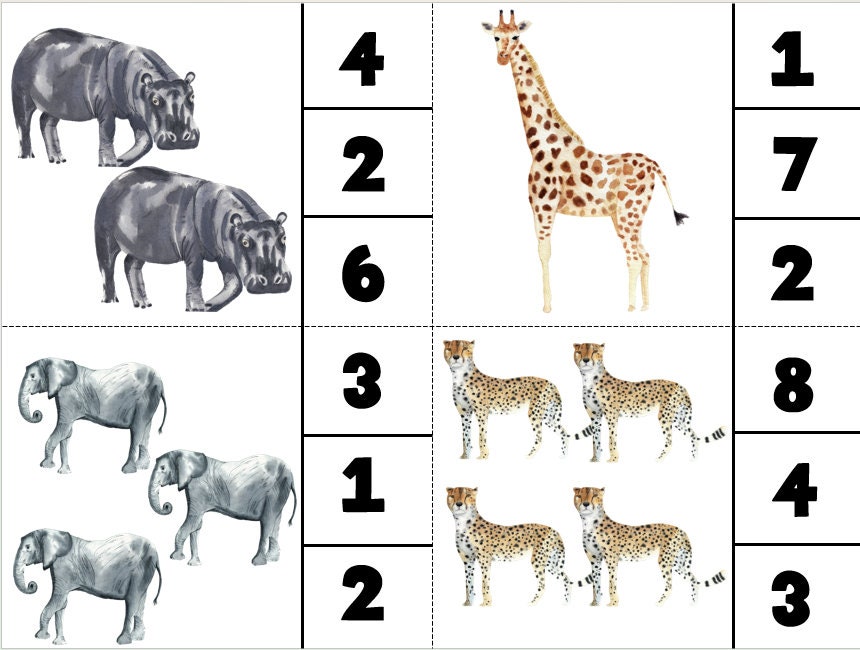 Clip Cards - Safari, Pre-k, Number Identification, Quantity, Counting ...