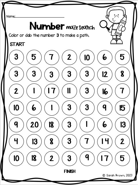 Number Maze Search Dot Dobber Activity, Printable, Worksheet, Number ...