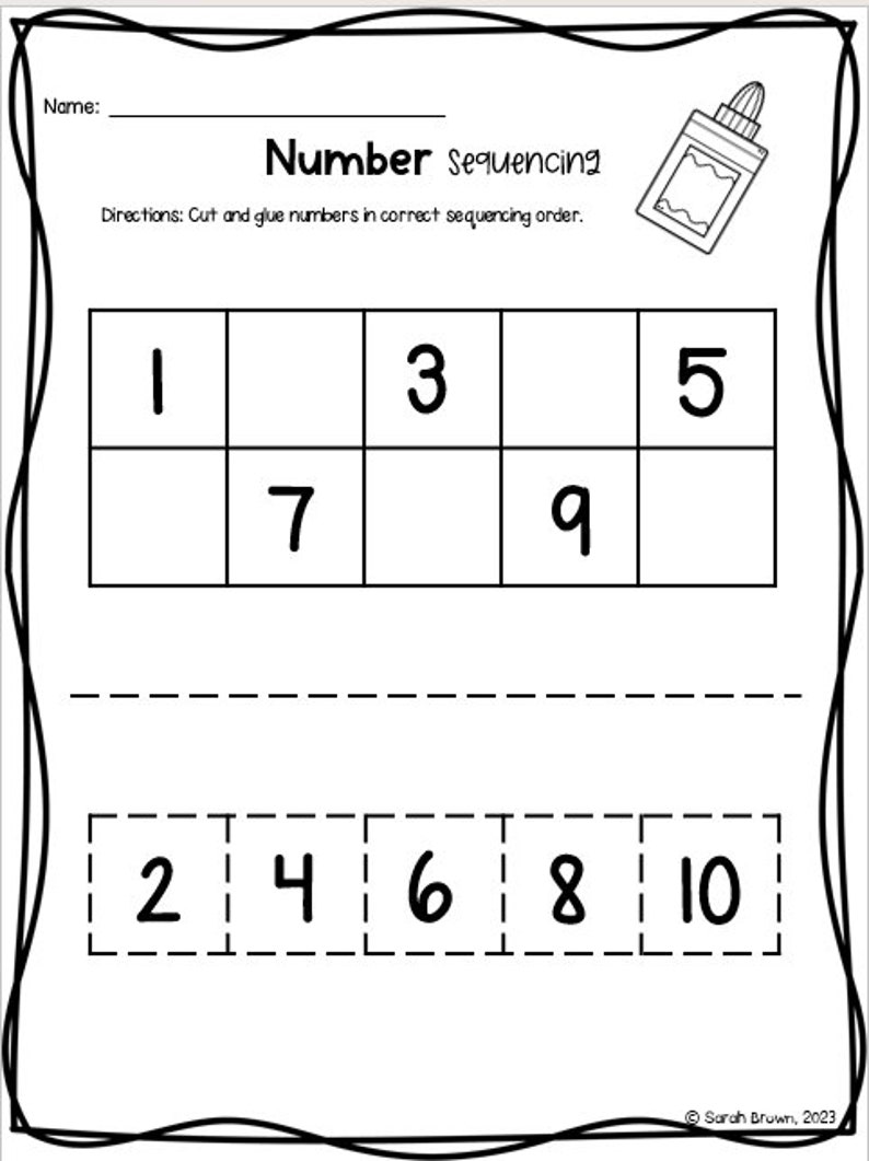 Number Sequencing - Cut & Paste Printable, Counting, Fine Motor Skills ...