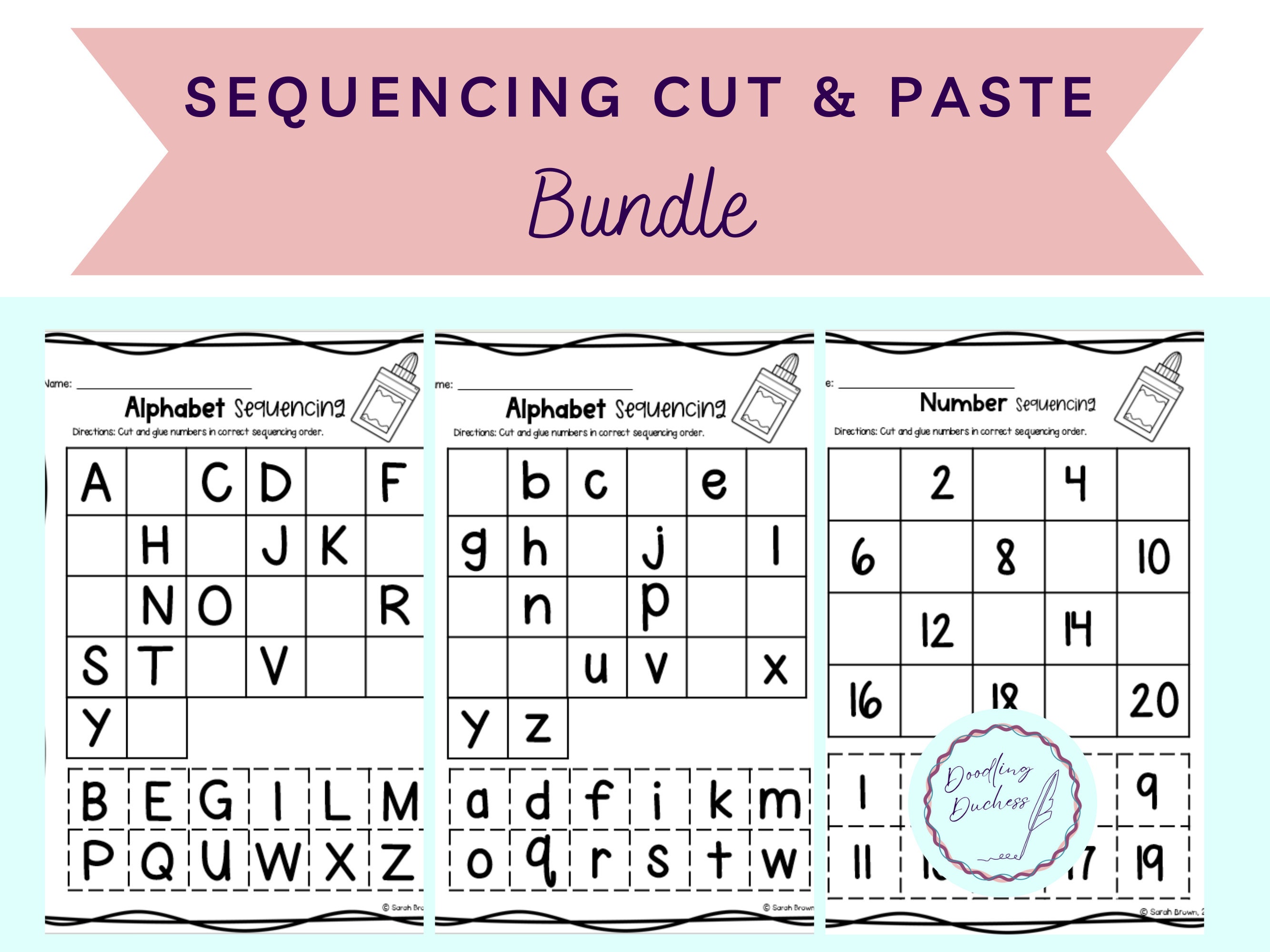 Alphabet and Number Sequencing Printable Bundle, Cut & Paste, Letters ...